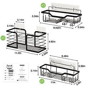 Fixwal 3-Pack Shower Caddy Bathroom Storage Rack with Soap Holder, Anti-Rust Strong Adhesive Storage Rack No Drilling Required, For Interior Shower Home Kitchen Storage Rack (Black)