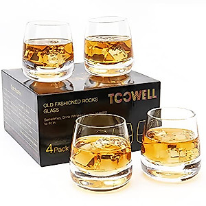 TOOWELL Old Fashioned Whiskey Glass Set of 4 Cocktails Glasses for Scotch Bourbon Liquor and Cocktail Drinks Heavy Base 9OZ Rocks Glasses Perfect for Manhattans Valentines Anniversary Day Gifts