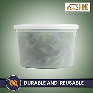 BluShine [12 Sets - 64 oz.] Plastic Deli Food Storage Containers with Airtight Leak Proof Lids - Washable And Reusable - Recyclable BPA-Free - Microwave, Fridge, and Freezer Safe