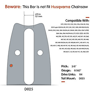NEO-TEC 36 Inch Chainsaw Guide Bar Chain Combo 3/8 Chain Pitch 0.063 Gauge 114 Drive Links Fit for Stihl MS660 NS892 G660 MS661 MS360 MS361 MS291 MS440 MS441 MS460 MS461 MS391 for Oregon 92cc 120cc