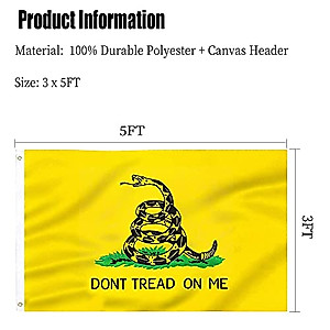 Dont Tread On Me Flag 3x5 Outdoor 240D Heavy Polyester Duty Double Sided 3ply Gadsden Flag Vibrant Colors ​Durable Canvas Header with 2 Brass Grommets Tea Party Rattle Snake Banner