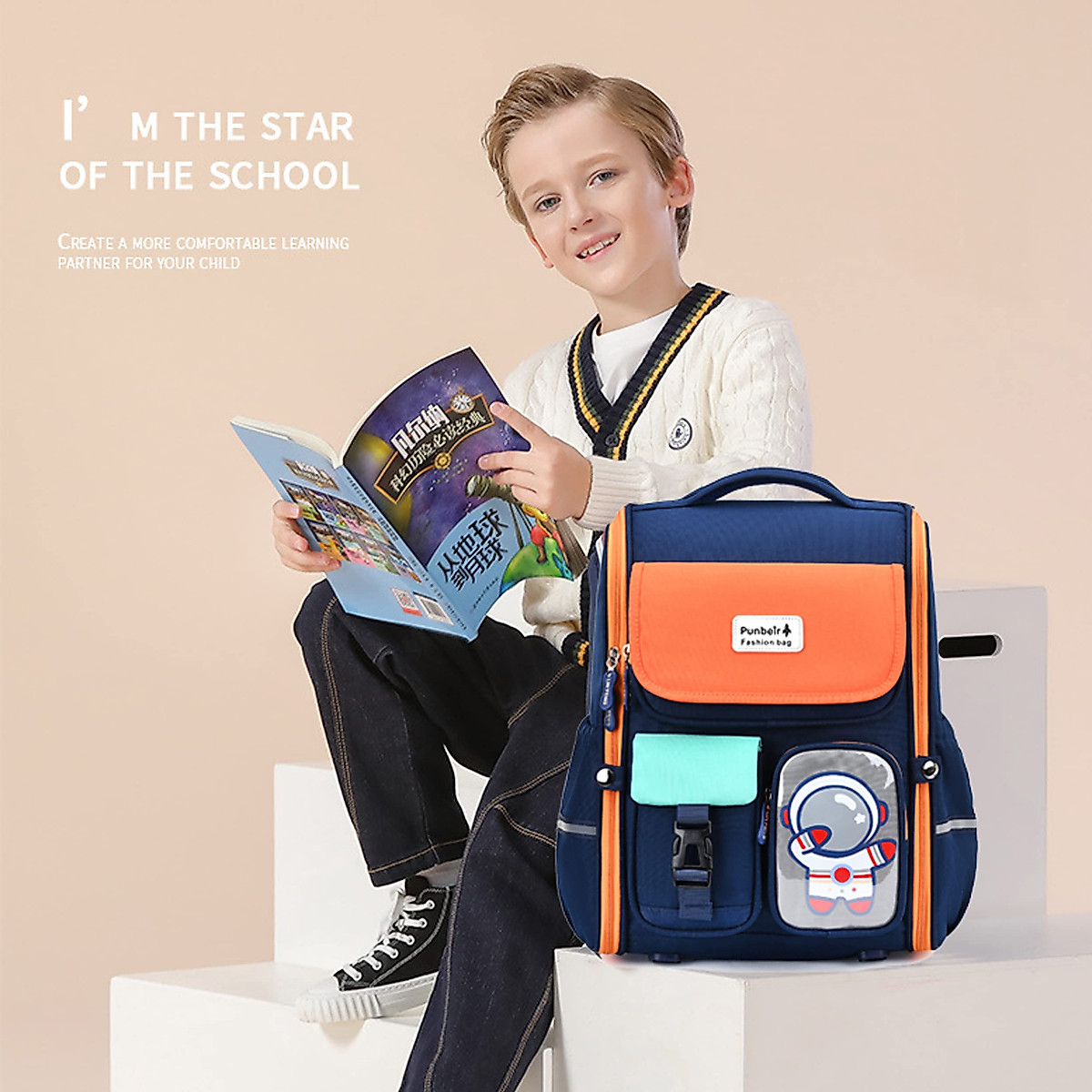 AO ALI VICTORY Kids Backpack for Boys Elementary School Bags Large Toddler Kindergarten Preschool Bookbags Space Backpacks (Blue)