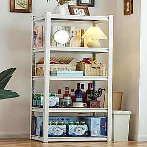 REIBII 3000LBS Garage Shelving Storage Shelves Heavy Duty Shelving Adjustable White Metal Shelving Units and Storage Racks and Shelving Garage Closet Kitchen Pantry Shelves, 60''HX24.5''WX16.5''D