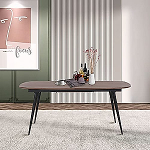 kevinplus Mid Century Dining Table, Extendable Modern Dining Table for 6-8 Person, 70.5'' & 90'' Wood Dinner Table with Metal Frame & Legs for Kitchen Living Room, Easy Assembly, Walnut
