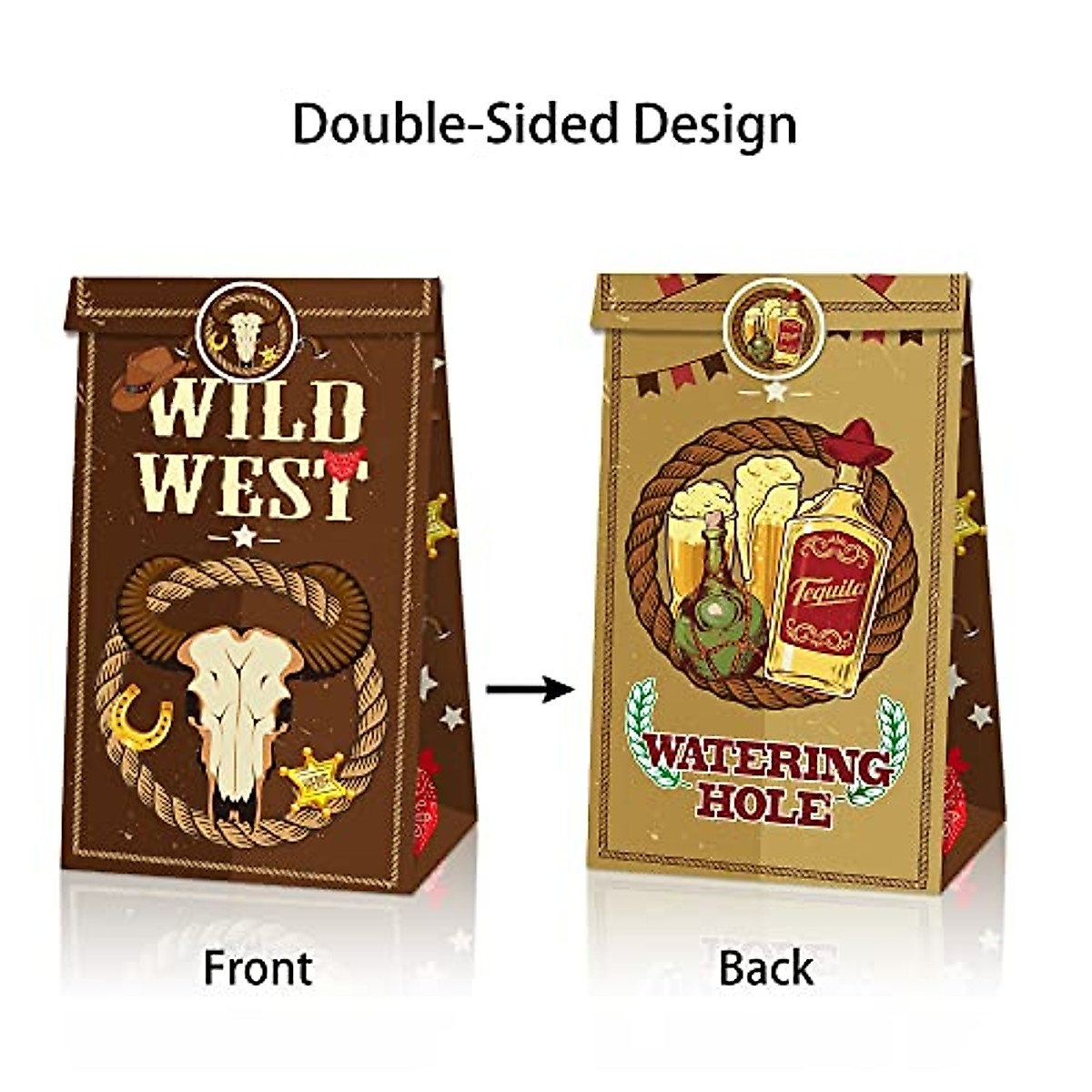 Kristin Paradise 12Pcs Western Cowboy Party Favor Bags, Texas Rodeo Theme Birthday Paper Goodie Gift Bags