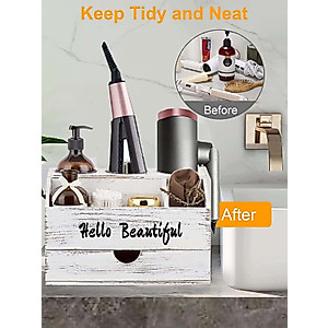 Muyankissu hair tool storage organizer, Wooden Hair tool organizer for Bathroom, Kitchen and Makeup,Hair organizer storage Perfect for Storing Blow Dryer, Straightener and Brush