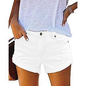 luvamia Jean Shorts Womens Mid Rise Causal Ripped Jean Shorts for Women White Jean Shorts High Waisted Jean Shorts Brilliant White Size Medium Fits Size 8 / Size 10