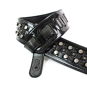 Walker & Williams DLX-215 Antiqued Black Finish Padded Guitar Strap with Metal Studs For Acoustic, Electric, And Bass Guitars