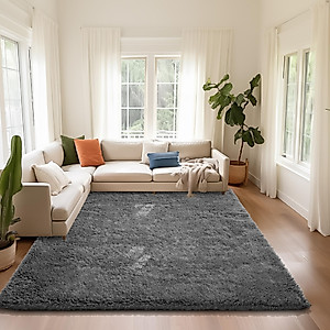 Ophanie 8x10 Area Rugs for Living Room, Grey Fuzzy Plush Soft Area Rug, Shaggy Carpets for Bedroom, Kids Boys Girls Dorm Nursery Home Decor Aesthetic