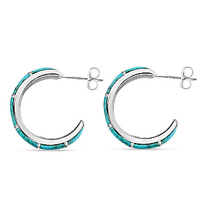 Shop LC Santa Fe Style 925 Sterling Silver Turquoise J- Hoop Earrings Engagement Women Boho Western Birthday Gifts for Women