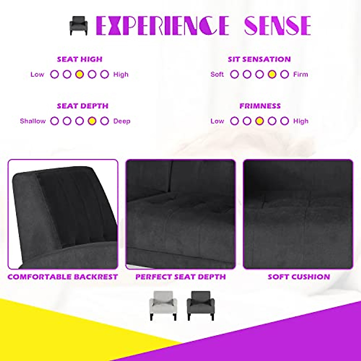 TYBOATLE Mid-Century Modern Upholstered Fabric Living Room Accent Arm Chairs Set of 2, Tufted Bedroom Office Armchair Single Sofa, Reading Lounging Side Lounge Chair Living Room Furniture (Grey)