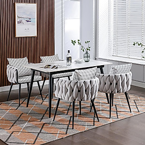 Wycian Comfortable Chairs, Cream Chair Vanity 2PCS Velvet with Woven Tufted Backrest Details Seat Height 18" for Living Room Bedroom Dining Rooms Garden