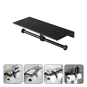 Cabilock 1pc Tissue Rack Toilet Paper Shelf Toilet Paper Stand Bathroom Wall Rack Black Towel Holder Wall Towel Rack Vintage Toilet Paper Holder Toilet Accessory Wall Mount Space Aluminum