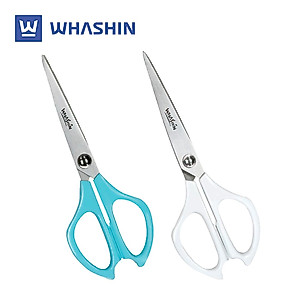 WHASHIN Scissors (737) - Multipurpose, Ultra Sharp Blade Shears, Softgrip, Stainless Steel Sewing, Comfort TPR Grip, Crafting Scissors for Office and Home (White)