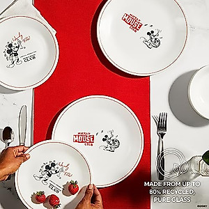 Corelle Vitrelle Micky-Mouse 12-PC Glass Dinnerware Set (Service for 4), 10.5" Dinner Plates, 8.5" Salad Plates, 16-Oz Soup Cereal Bowls-Disney Commemorative Series