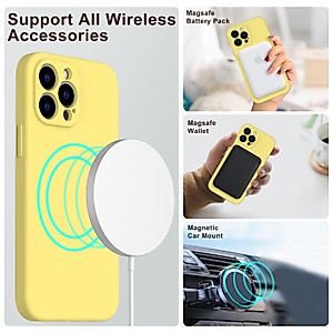 DEENAKIN Magnetic for iPhone 12 Pro Case Silicone with Screen Protector - [Compatible with MagSafe] - Camera Protection - Slim Fit Protective Phone Cover 6.1" for Women Girls - Yellow
