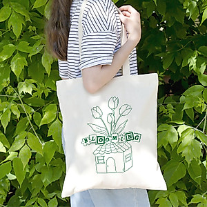 THEYGE Cute Tote Bag Simple Canvas Bag Lovely Funny Pattern Tote Bag for Women Gift Cotton Canvas Tote Bag With Pocket Reusable Grocery Shopping Bag Shoulder Bag