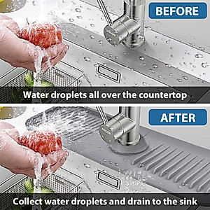 Kitchen Sink Splash Guard, Silicone Faucet Handle Drip Catcher Tray Fits the Faucet Tube within 2.5", Kitchen Sponge Holder Faucet Absorbent Sink Protectors Mat (17.7" x 5.5")