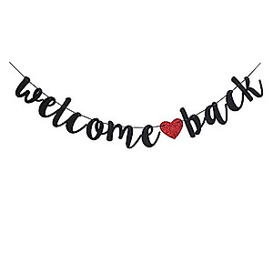 Welcome Back Black Vintage Banner for First Day of School Teacher, Back to School Decor, Home/Classroom/Moving Away Party Sign Supplies
