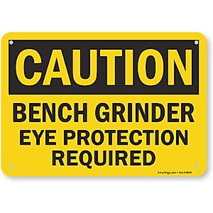 SmartSign "Caution - Bench Grinder, Eye Protection Required" Sign | 7" x 10" Plastic
