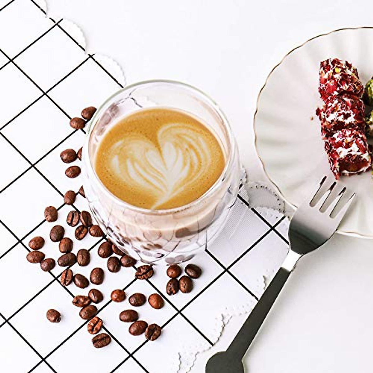 Double Wall Cups Glass 8 OZ - Set of 6, Insulated Thermal Mugs Glasses For Tea, Coffee, Latte, Cappucino, Cafe, Milk