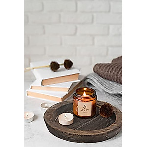 Vixdonos Rustic Wooden Tray Farmhouse Decorative Plate Round Pillar Candle Holder Tray for Table Centerpiece