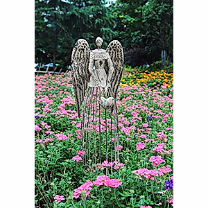 Antiqued Metal Garden Angel Statue with Heart, Indoor Outdoor Angel Yard Art Decor Lawn Patio Decorations Holiday Decor Garden Present Idea, 32"H