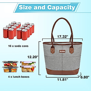 Tirrinia Large Insulated Lunch Tote Bag for Women, Cute Waterproof Leakproof Cooler Bag with Zipper for Work, Beach, Adult Shopping Grocery Bags for Frozen Food - Grey