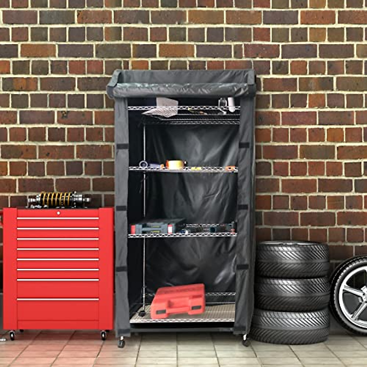 ZYSUOR Shelving Cover Storage Shelf Cover Wire Shelves Cover,36" Wx18 Dx72 H,Durable Velcro Design on Both Sides of The Front for Easy and Quick Opening and Closing,Black,only Cover