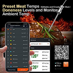 DOQAUS Bluetooth Meat Thermometer for Grilling, Wireless Meat Thermometer with 2 Probes, 197ft Remote BBQ Thermometer with Smart Kitchen Timer and Backlight for Smoker, Oven, Grilling, Turkey