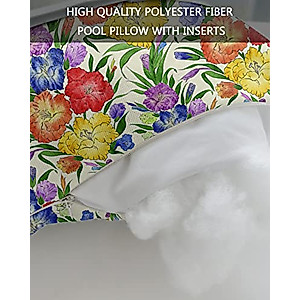 Recliner Head Pillow Ledge Loungers Chair Pillows with Insert Flower Irises Colourful Flower with Green Leaves Lumbar Pillow with Adjustable Strap Outdoor Waterproof Patio Pillows, 2 PCS