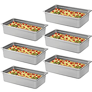 Kweetle 6 Pack Hotel Pans Steam Table Pan Full Size 6inch Deep Steam Pan Stainless 20.8" L x 12.8" W x 6" H Full Size Hotel Pan Anti Jam Steam Table Pan(6 PCS)