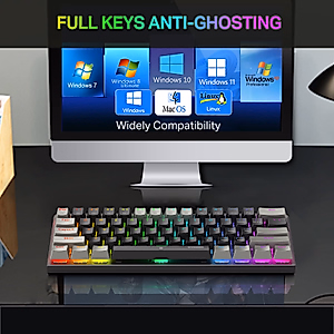 E-YOOSO 60% Wired Mechanical Gaming Keyboard, RGB Backlit Ultra-Compact 61 Keys Hot Swappable Mini Waterproof Wired Office Keyboard with Blue Switches for Windows, Mac OS Gamers (Black Grey)