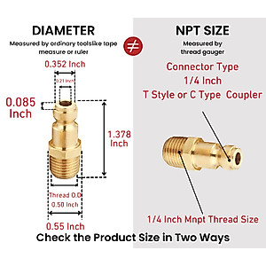 Brass 1/4 Inch NPT Male Automotive Type C, Air Hose Quick Connect Adapter, Air Coupler and Plug Kit, Air Compressor Fittings, 10pcs (Male NPT)