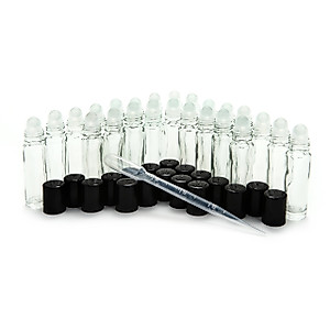 24, Clear, 10 ml Glass Roll on Perfume Bottles with 3 ml Dropper
