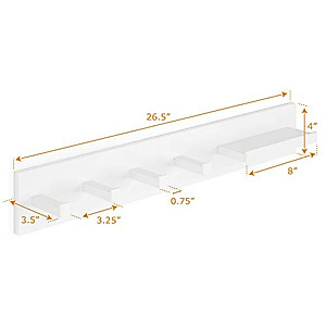 Ballucci 4-Peg Wood Wall Storage Floating Shelf and Coat Rack, Modern Hat Rack with 4 Hooks, Wall Organizer and Key Holder - White