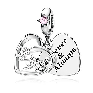 DALARAN Wife Charms Fit Pandora Charms Bracelet Forever Love Heart Charm Wife Sterling Silver Dangle Charm