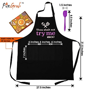 FixGrub Cooking Apron for Mom with Spatula and Gift Box, Funny Kitchen Apron with 3 Pockets, Mom Gift, Cute Apron, Mother's Day Gift (Thou Shalt Not Try Me)