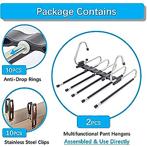 Pants Hangers - 2 Pack of Hangers for Closet Organizer, Wardrobe Space Saving for Skirt and Pants Hangers, Metal Hangers, Rack Organizer, Metal Hangers and Closet Hangers