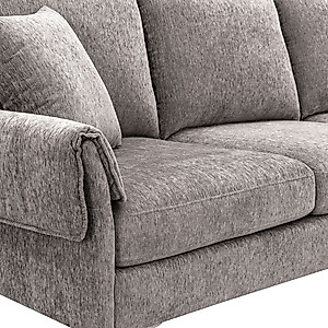 POCIYIHOME 84" Convertible Sectional 2 Pillows, Modern Chenille L-Shaped Couch with Reversible Chaise Lounge, 3-Seater Sleeper Sofa, Fit for Living Room,Office,Apartment, Polyester, Grey