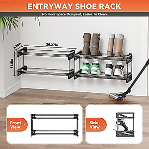DEYILIAN Small Shoe Rack, 2 Tier Narrow Shoe Rack with Hook and Loop Sticky Adhesive Strips Wall Mounted Shoe Rack, Slim Shoe Rack Space Saving Design Behind the Door Wall Shoe Organizer for RV Closet