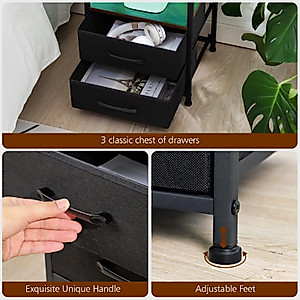 LOAKEKEL Night Stand Set 2, Nightstand with Charging Station, LED End Tables with USB C Port and Outlets, Bedside Table with 2 Fabric Drawers for Bedroom, Rustic Brown, HNS022BR