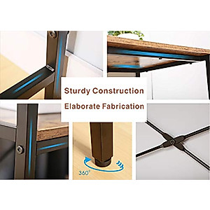 JJS L-Shaped Home Office Corner Writing Computer Desk with Build-in Bookcase, Wood Metal Modern Study Laptop Table Workstation with Storage Shelves for Small Space, Antony Rustic Brown