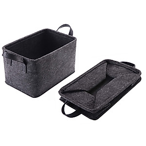 Collapsible Storage Basket with Carry Handles Felt Fabric Storage Bin Durable Organizer for Gift Toys Shoes Clothes Towels Nursery Home Laundry Office Decorative Organizing Box(Dark grey)