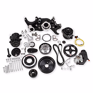 NEW HOLLEY BLACK PREMIUM MID-MOUNT LS7 COMPLETE ACCESSORY SYSTEM W/ SD7 A/C COMPRESSOR,ALTERNATOR,P/S PUMP,TENSIONER,SFI CERTIFIED DAMPER W/BILLET CRANK PULLEY,COMPATIBLE WITH GM LS ENGINES