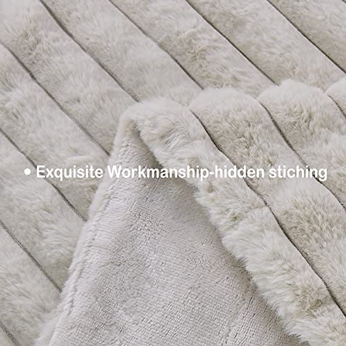 softan Faux Fur Blanket, Soft Fuzzy Fluffy Striped Fleece Throw Blanket for Couch Sofa Living Room, Beige Furry Throw Blanket, Cream White Fur Throws - 50"x 60"