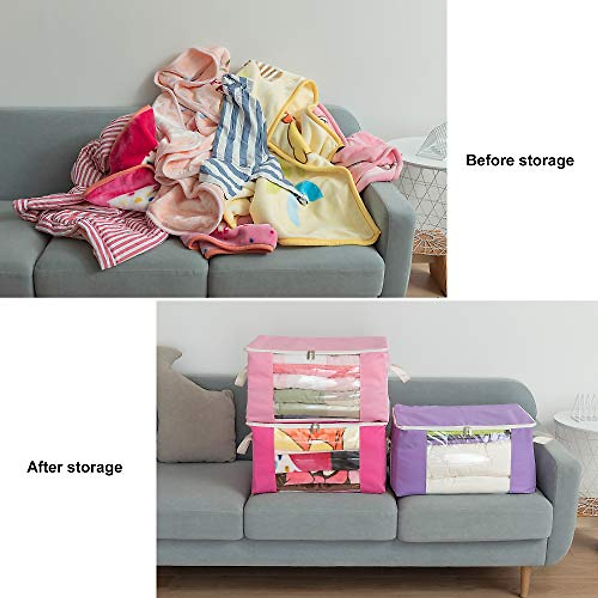 YueYue 2pack large capacity organizer storage bag,sturdy zipper Storage containers bags with reinforced handle, storage bag clothes blankets comforters clear window