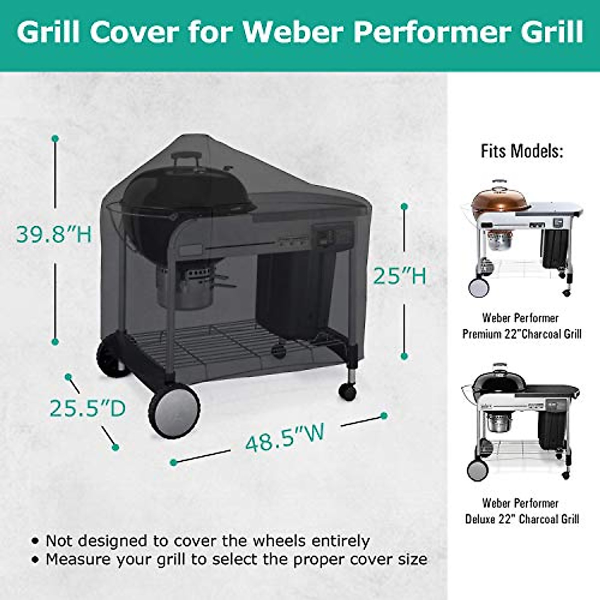 SunPatio Outdoor Waterproof Grill Cover Compatible for Weber 22 Inch Performer Premium Deluxe, RecTeq, Char-Griller Grills, Compared to Weber 7152, Heavy Duty Weather Resistant Charcoal BBQ Cover