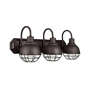 Globe Electric 51620 Eli 3-Light Caged Vanity Light, Dark Bronze, Bulbs Included, 220 Lumen