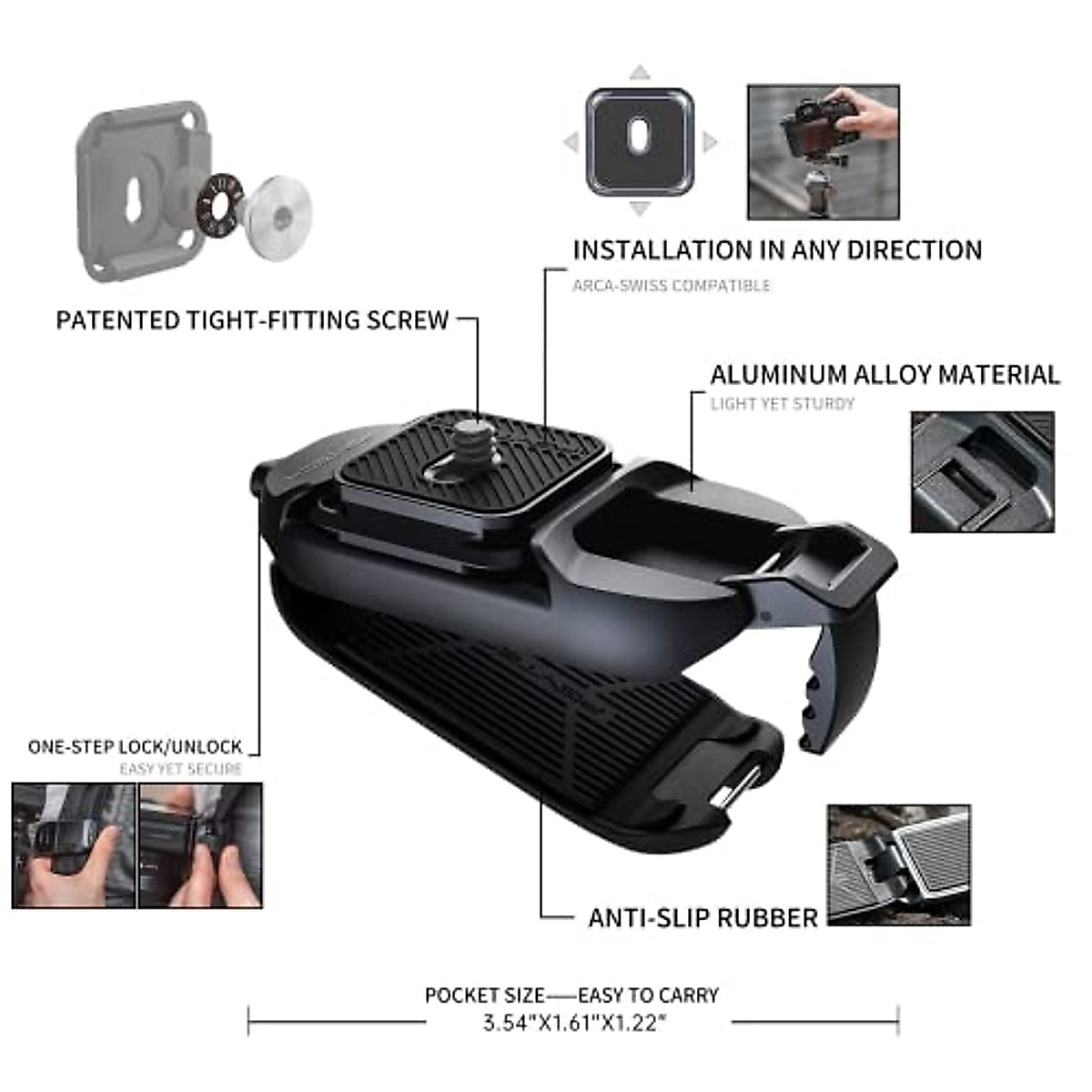 PGYTECH Beetle Camera Clip with Plate Camera Quick Release System for Sony, Nikon, Fuji Backpack Camera Strap Mount